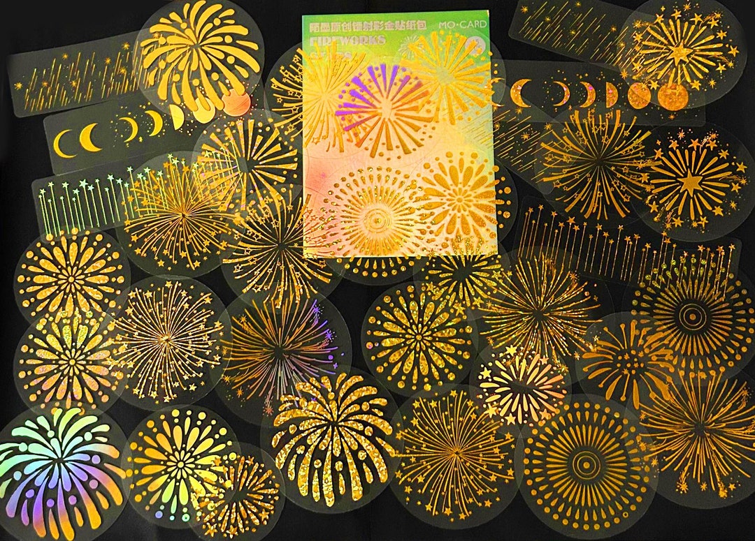 45 Pcs Fireworks Gold Holographic Sticker, Shiny, Iridescent Stickers ...