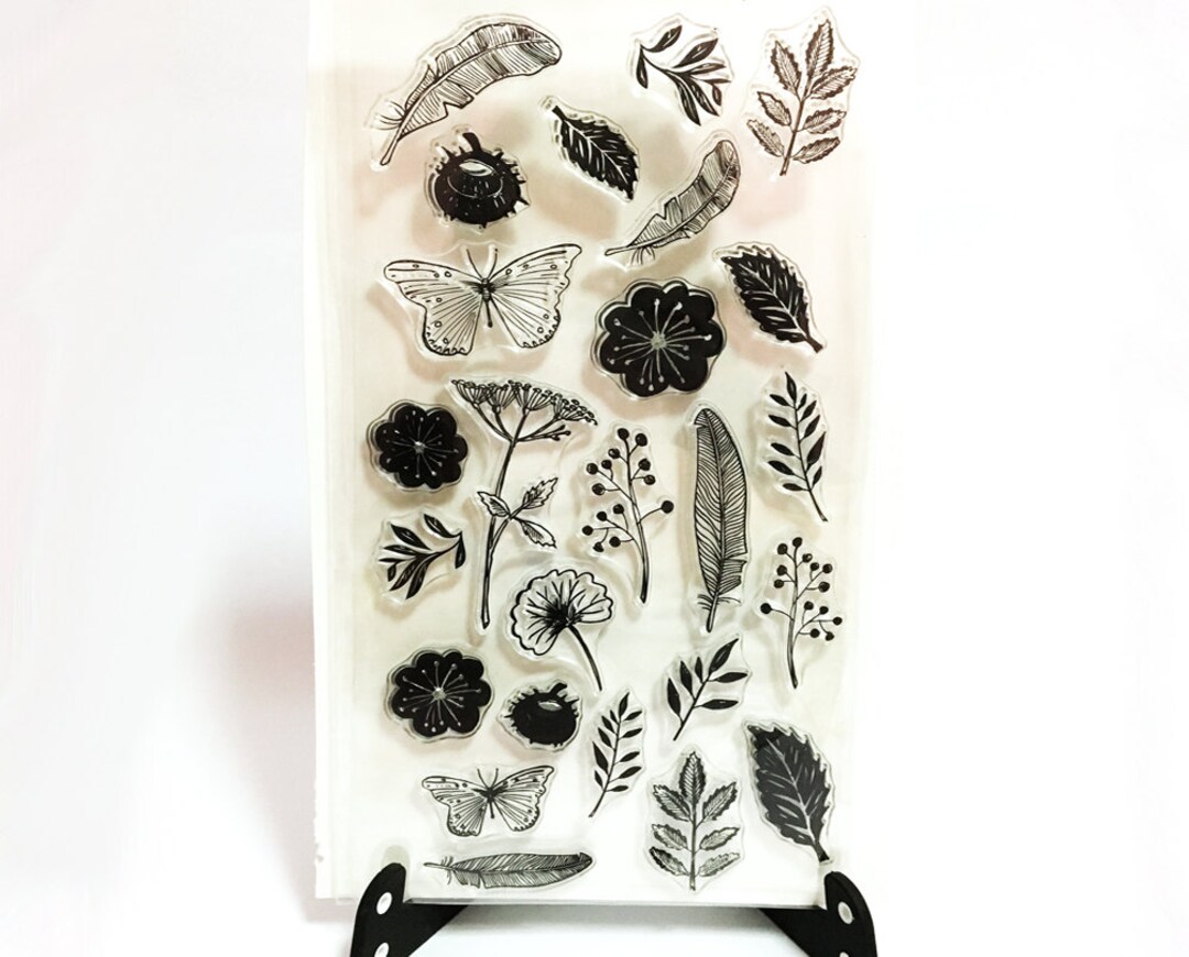 Leaves Flowers Stamp, Flora and Fauna Clear Transparent Stamp ...