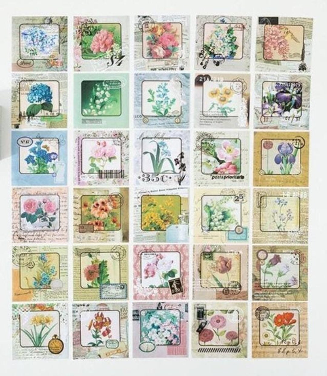 60 Pcs Flowers Sticker, Scrapbook, Junk Journal Kit, Journal Ephemera ...