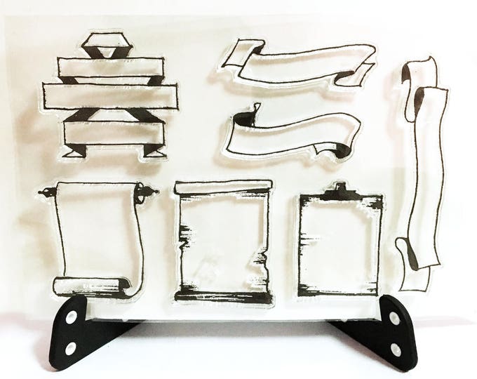 Antique Scroll Stamp, Ribbon Banner Clear Transparent Stamp, Ribbon ...