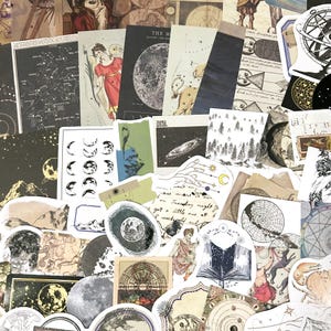60 Pcs Galaxy Junk Journal Kit, Celestial Sticker Pack, Vellum, Memo ...