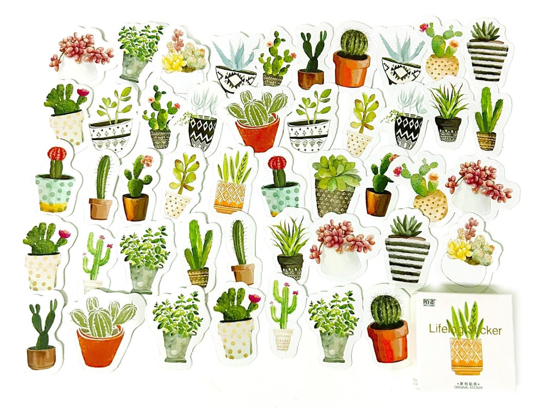 45 Pcs Cactus Sticker, Cacti Sticker Flakes, Potted Plants Stickers ...