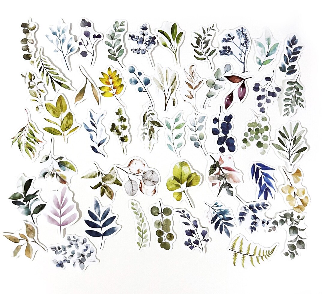 46 Pcs Leaves Watercolor Sticker, Grass Watercolor Sticker Pack, Nature ...