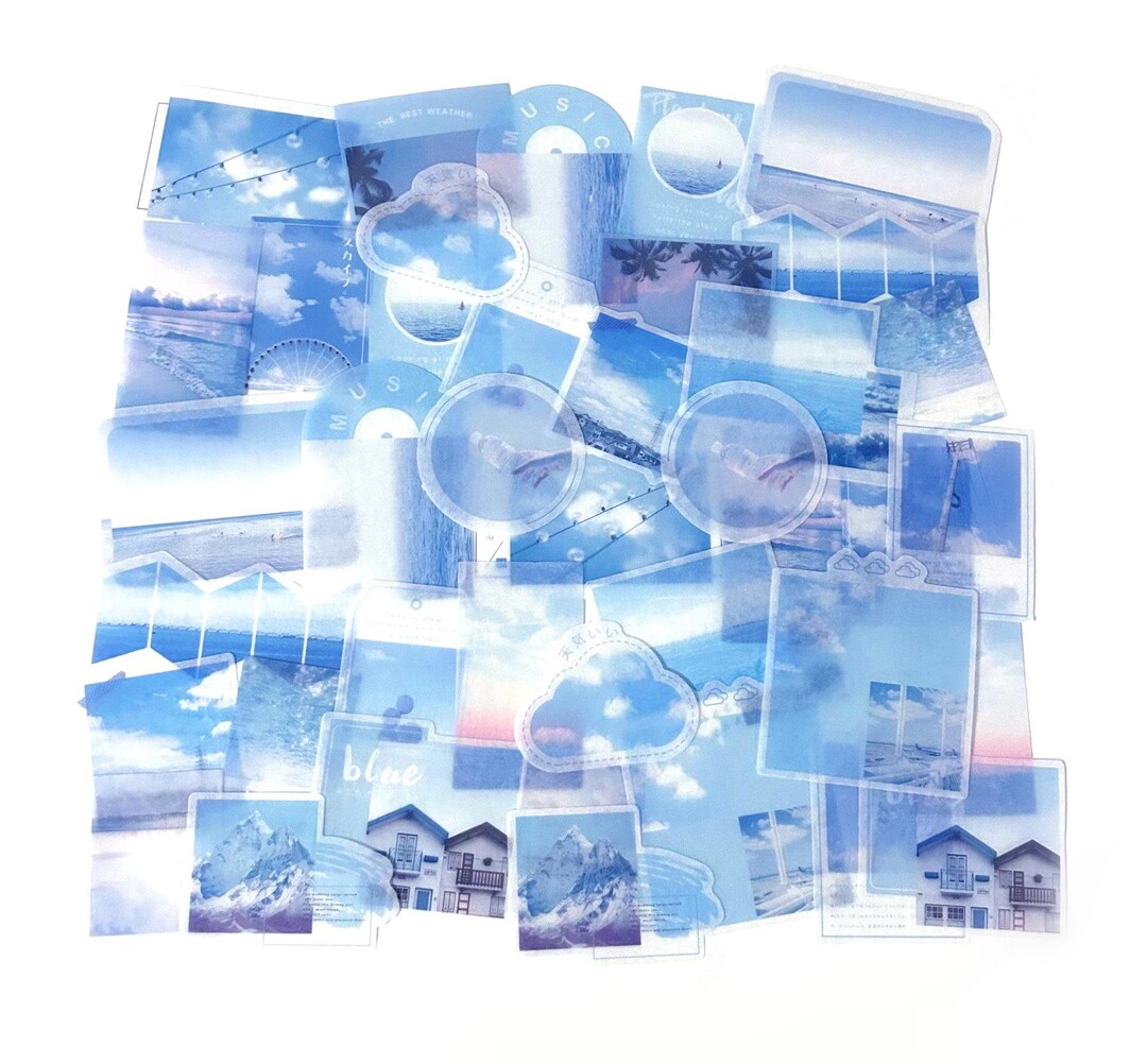 40 Pcs Vacation Washi Sticker, Blue Beach Sticker Flakes, Sky , Scrap ...