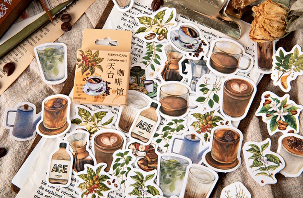 45 Pcs Coffee Sticker Pack Coffee Bean Sticker Retro Vintage - Etsy