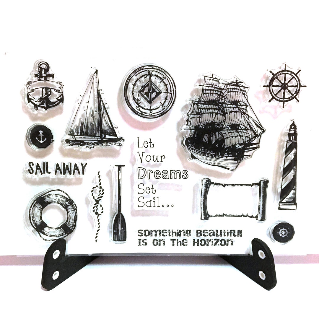 Sail Boat Stamp, Lighthouse Clear Transparent Stamp, Antique Scroll ...