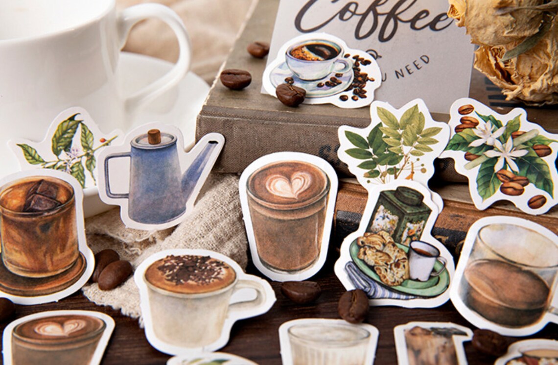 45 Pcs Coffee Sticker Pack Coffee Bean Sticker Retro Vintage - Etsy