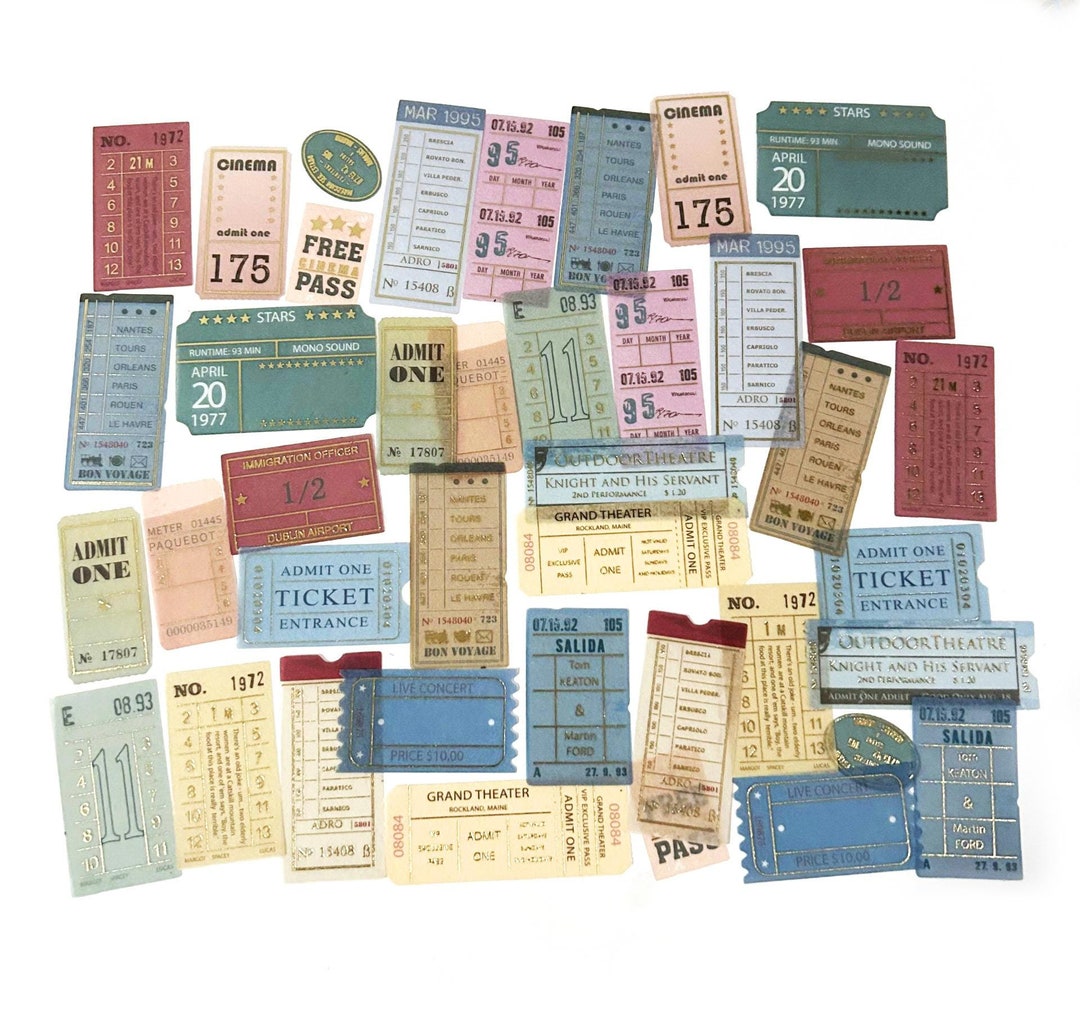 40 Pcs Ticket Gold Foil Washi Sticker, Junk Journal Kit, Scrapbook ...
