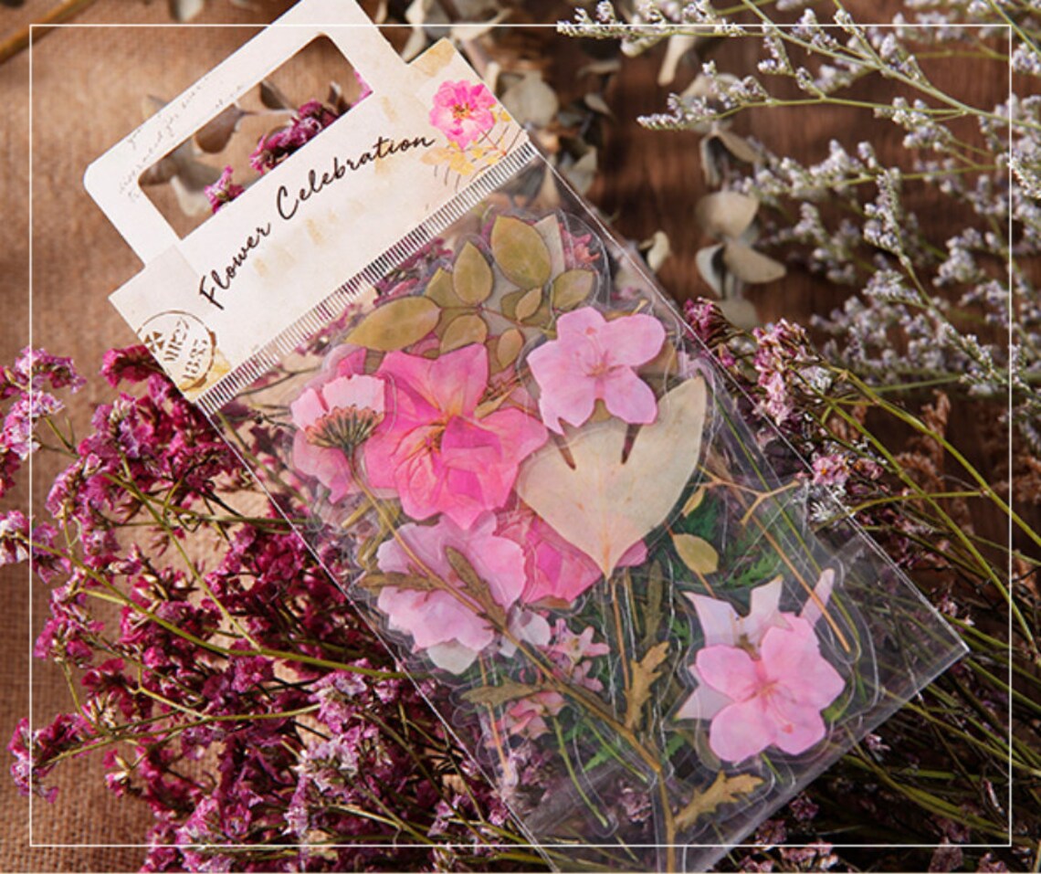 40 Pcs Pink Flowers Clear Sticker Floral Clear Sticker | Etsy