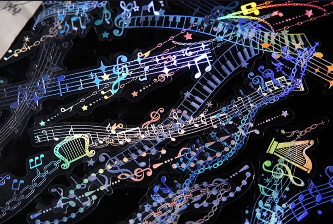 20 Pcs Musical Notes Holographic Sticker, Gems Shiny, Iridescent, Junk ...