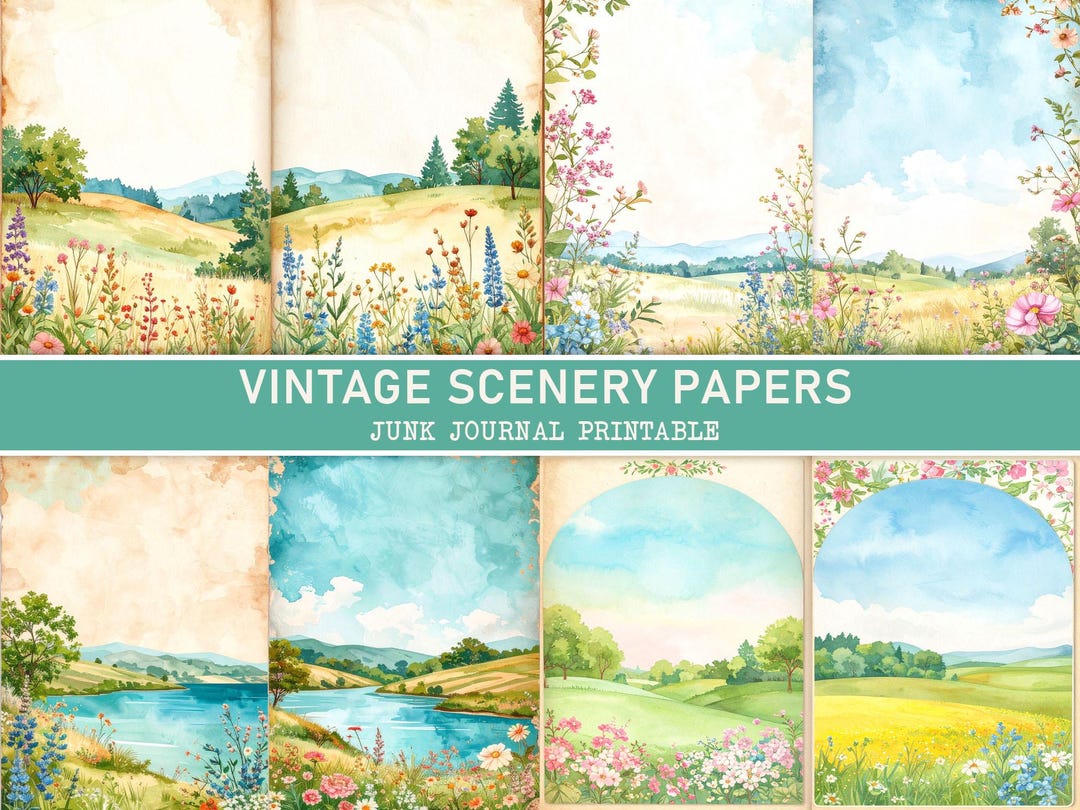 Vintage Scenery Junk Journal Kit, Printable Papers, Ephemera ...