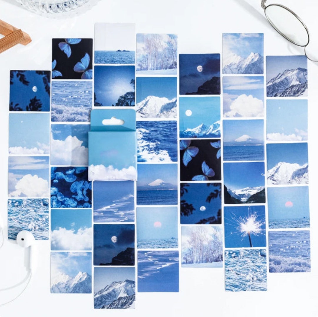 46 Pcs Blue Aesthetic Stickers, Scenery Sticker Pack, Scrapbook ...
