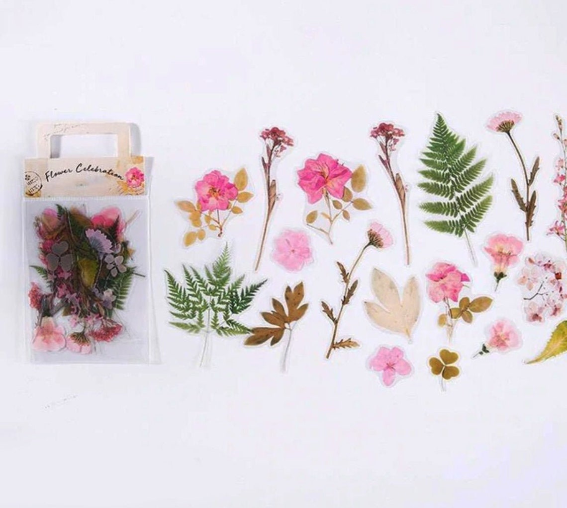40 Pcs Pink Flowers Clear Sticker Floral Clear Sticker | Etsy
