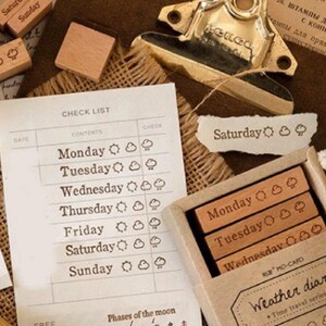 Set of 7 Days of the Week Wooden Stamp, Daily Wooden Stamp, Rubber ...