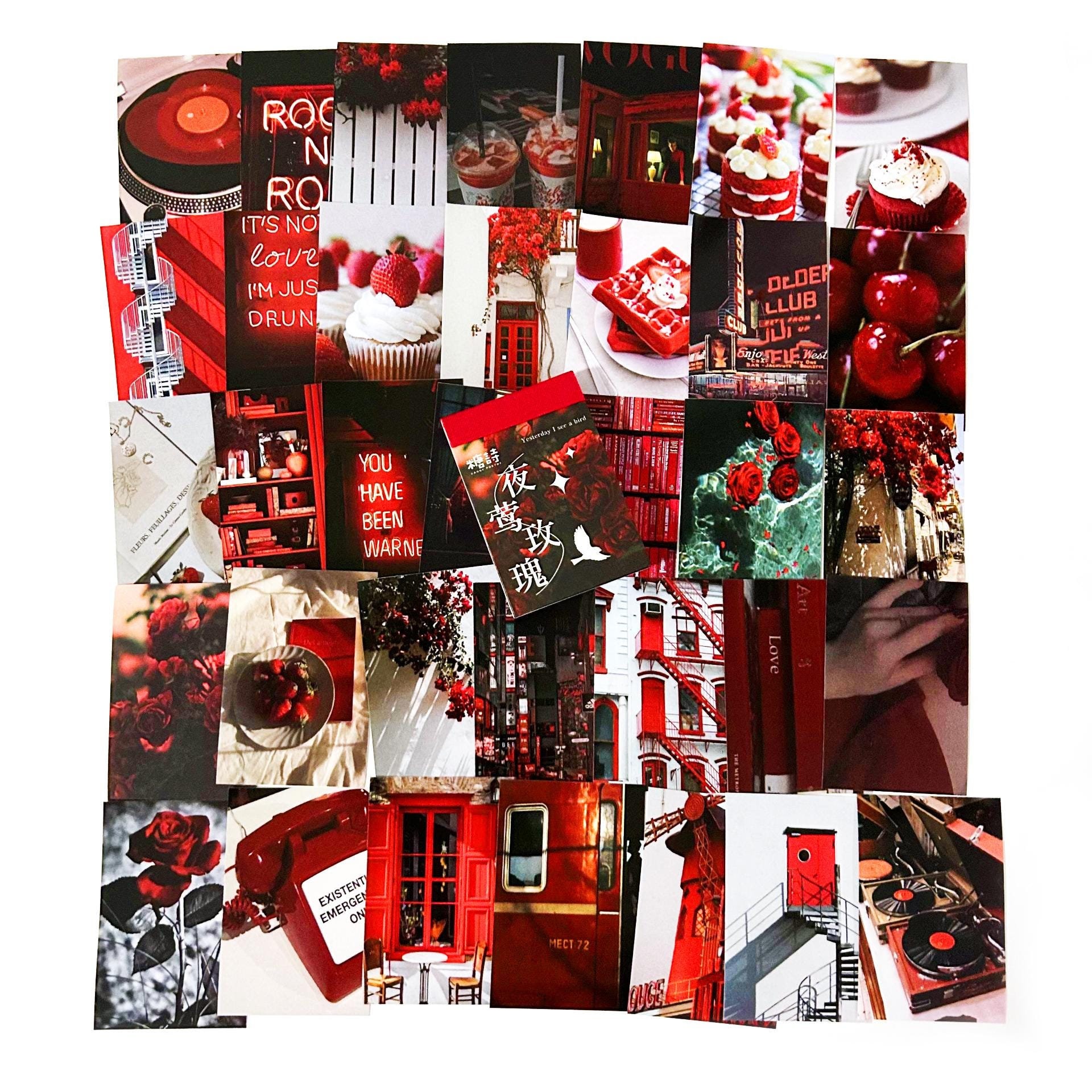 50 Pcs Red Aesthetic Sticker, Sticker Pad, Booklet, Travel Junk Journal ...