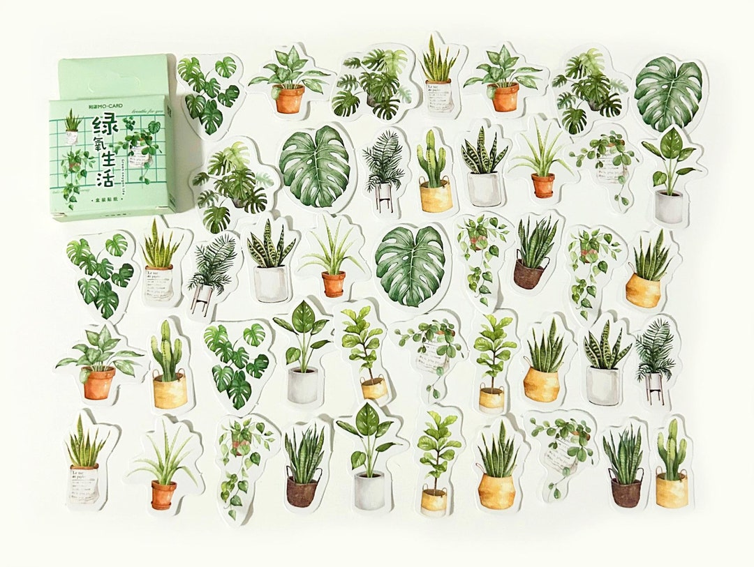 45 Pcs Potted Plants Sticker, Tropical Leaves Sticker Flakes, Plant Pot ...