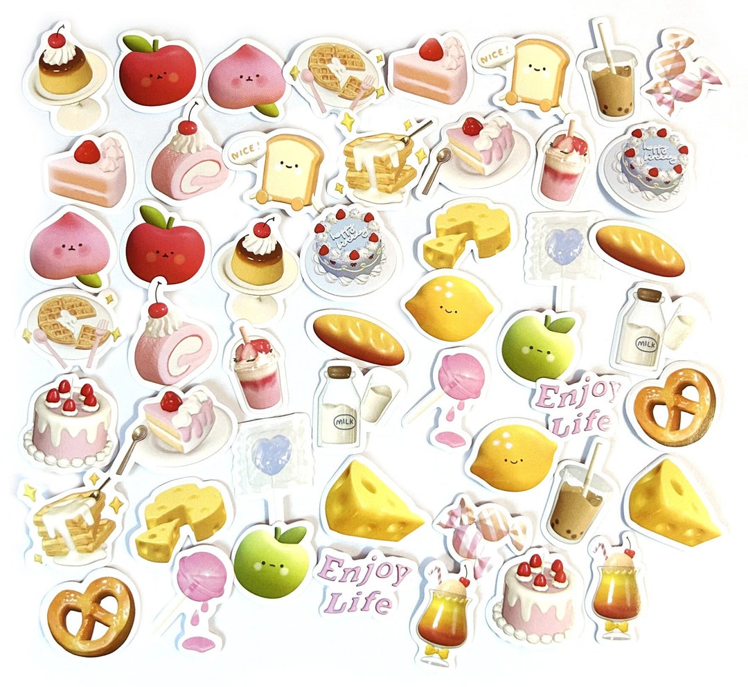 50 Pcs Aesthetic Sticker Pack, 3D Effect Sticker Set, Fruits, Scrapbook ...