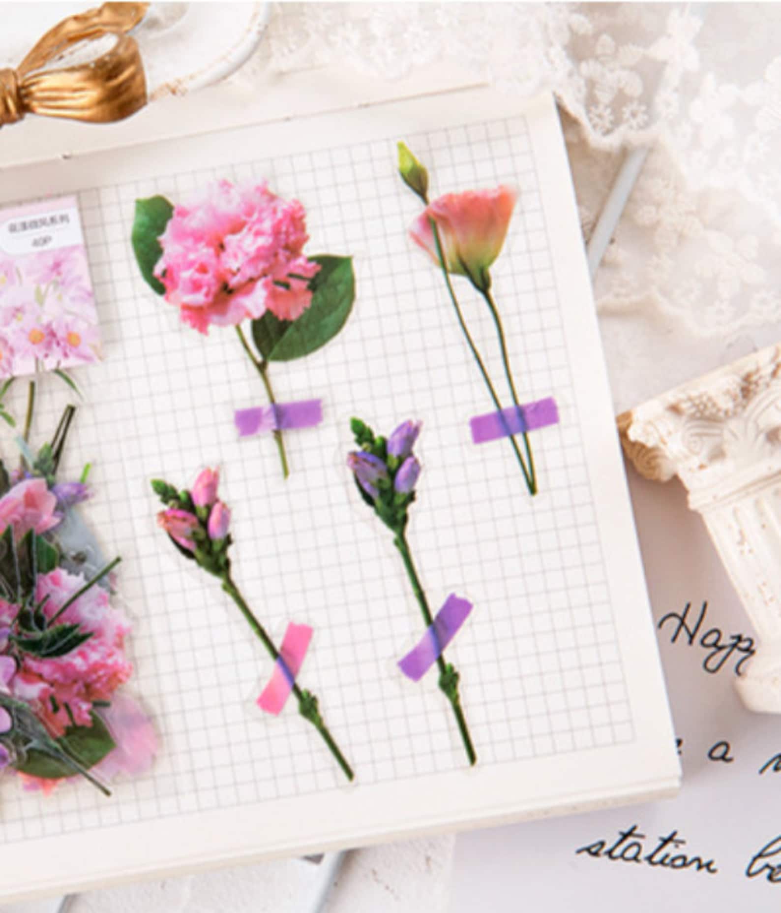 40 Pcs Pink Flowers Clear Sticker, Floral, Wildflowers, Scrap Booking ...
