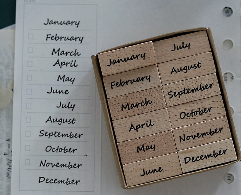 Set of 12 Months Stamp Monthly Wooden Stamp Rubber Stamp - Etsy