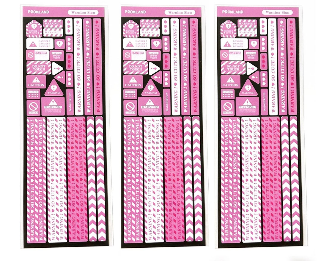 Pink Warning Sticker, Caution Sticker, Junk Journal, Scrapbook, Danger ...