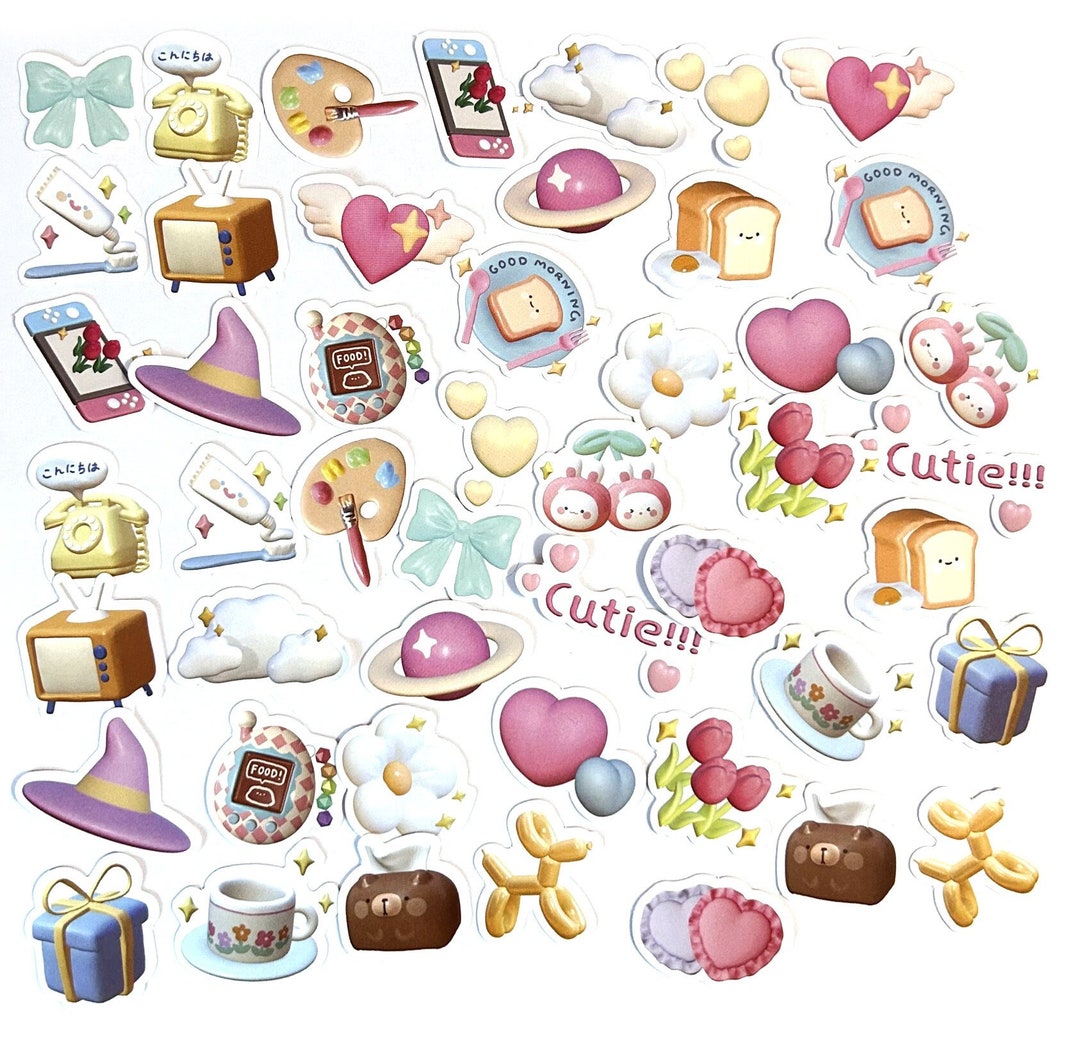 50 Pcs Aesthetic Sticker Pack, 3D Effect Sticker Set, Heart, Scrapbook ...