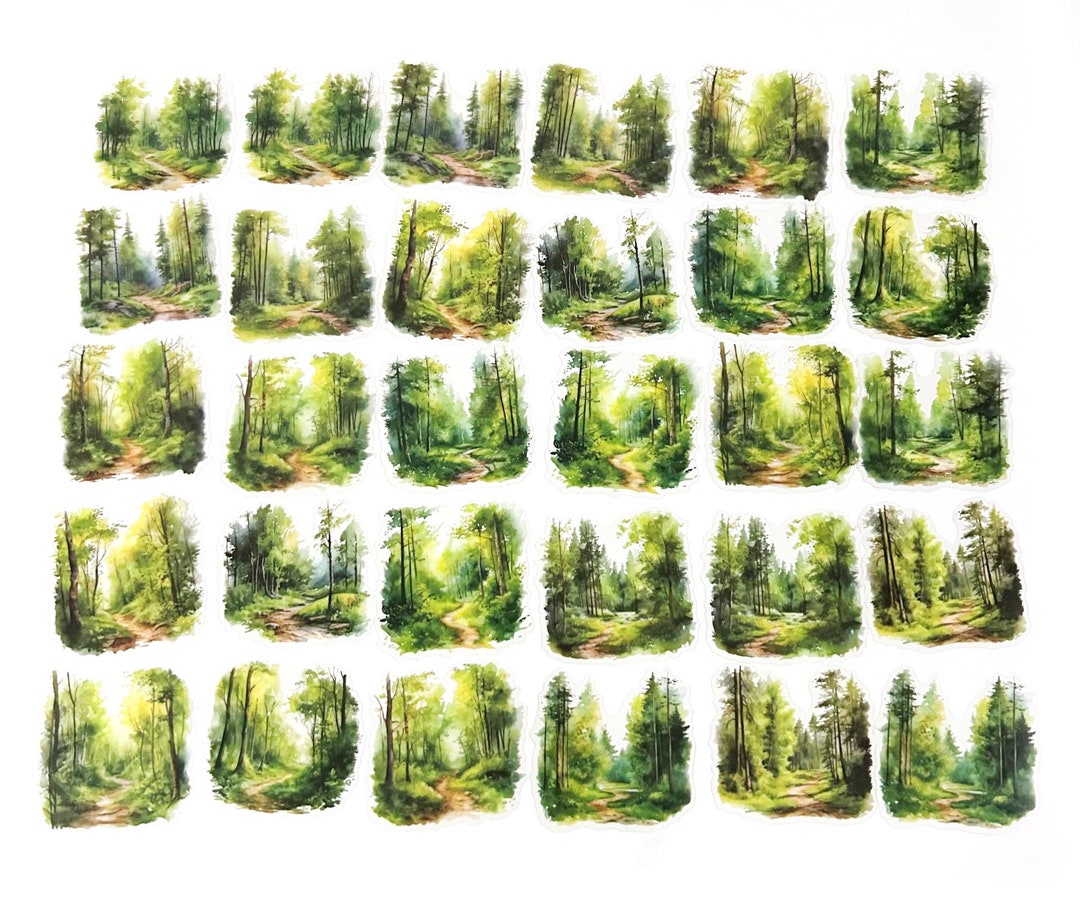 30 Pcs Trees Clear Sticker, Scenery PVC Sticker Pack, Scrapbook, Junk ...