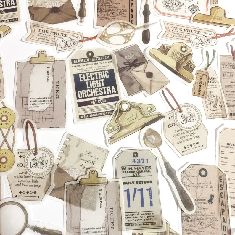 40 Pcs Retro Label Tag Washi Sticker Junk Journal Kit Scrap | Etsy