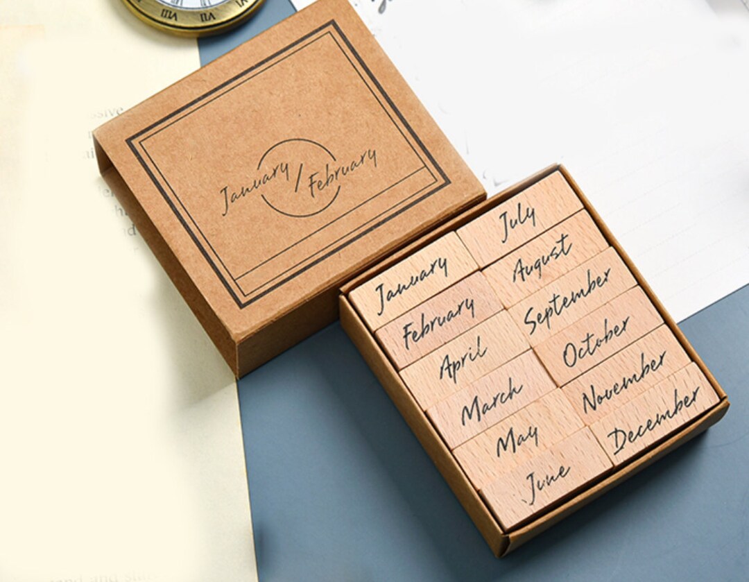 Set of 12 Months Stamp, Monthly Wooden Stamp, Rubber Stamp, Wood Stamp ...