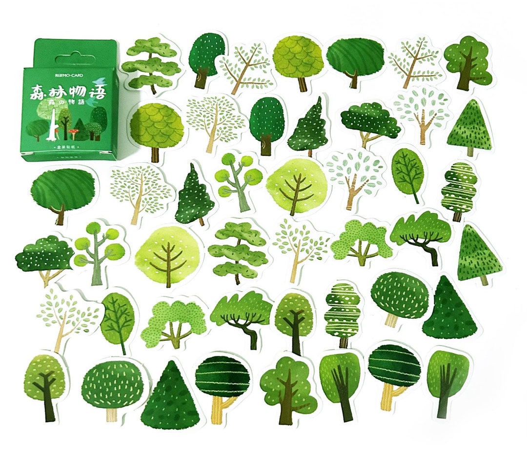 45 Pcs Tree Sticker, Plants Sticker Pack, Evergreen, Scrapbook, Junk ...