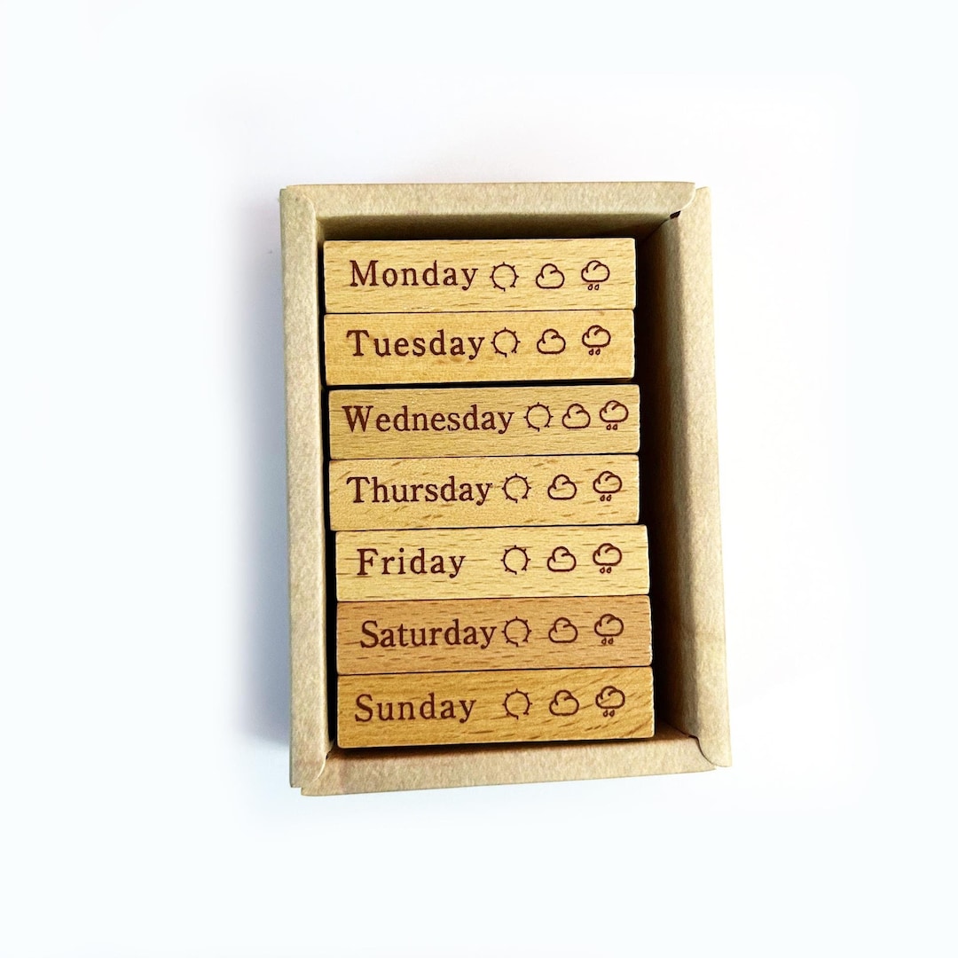 Set of 7 Days of the Week Wooden Stamp, Daily Wooden Stamp, Rubber ...
