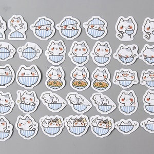 45 Pcs Cat in a Bowl Sticker, Cats Kitten Sticker Flakes, Pet Animals ...