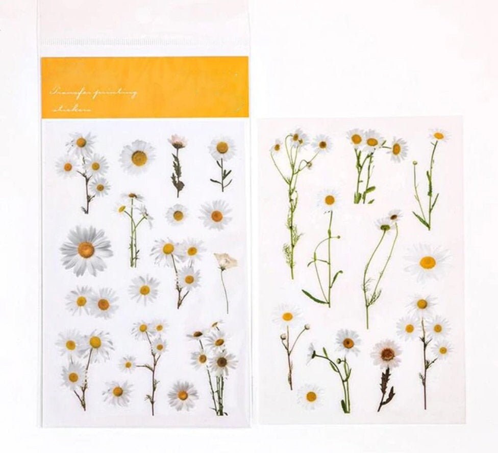 White Daisy Flowers Rub-on Sticker Floral Transfer Sticker - Etsy