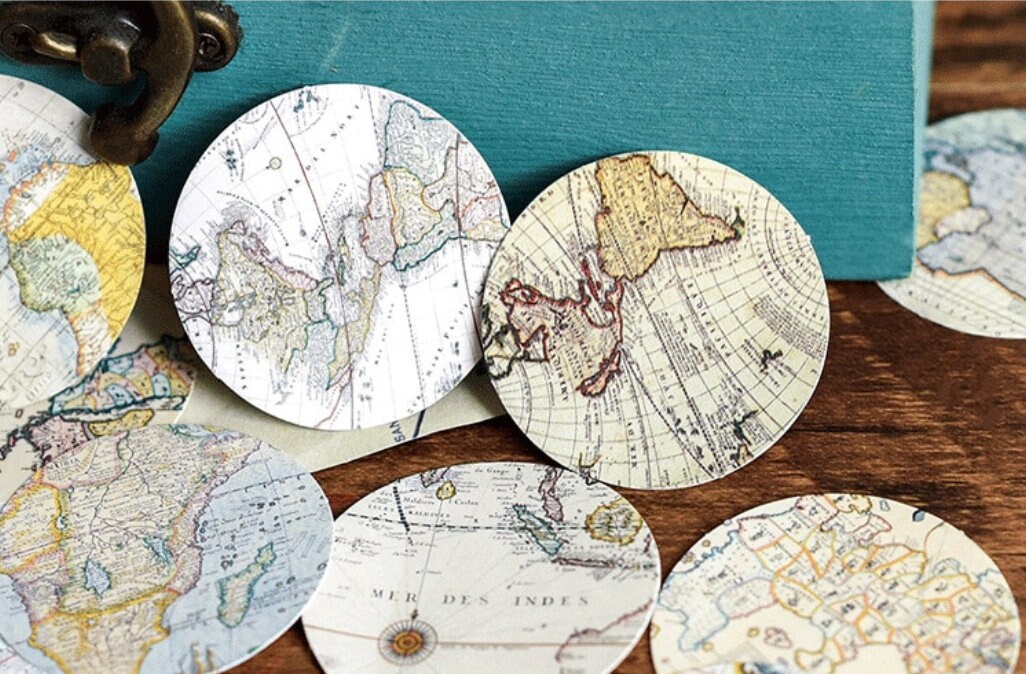 45 Pcs Vintage World Map Sticker Antique Map Stamp Sticker | Etsy