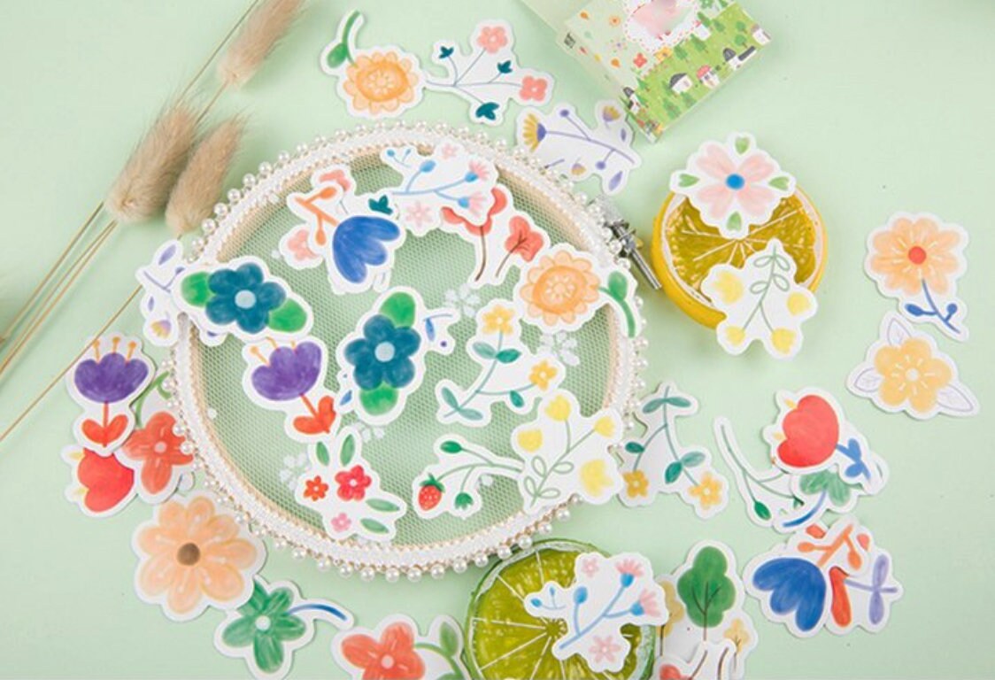 45 Pcs Flower Sticker Flora and Fauna Colorful Scrapbook - Etsy