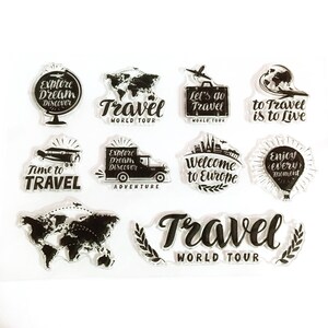 Travel Stamp, Tour Clear Transparent Stamp, Globe Wanderlust Rubber ...
