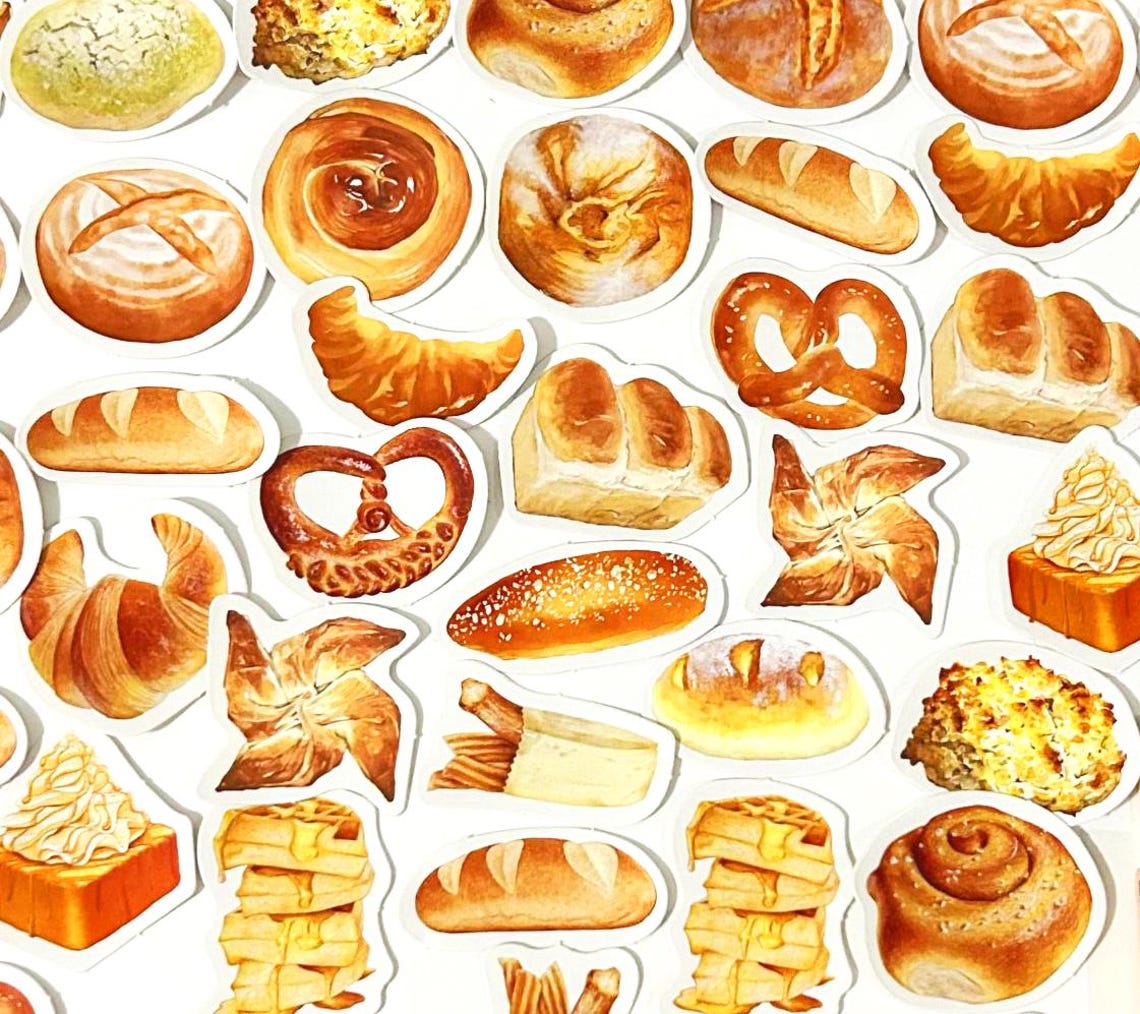46 Pcs Pastry Sticker, Waffles Sticker Pack, Bread Stickers, Scrapbook ...