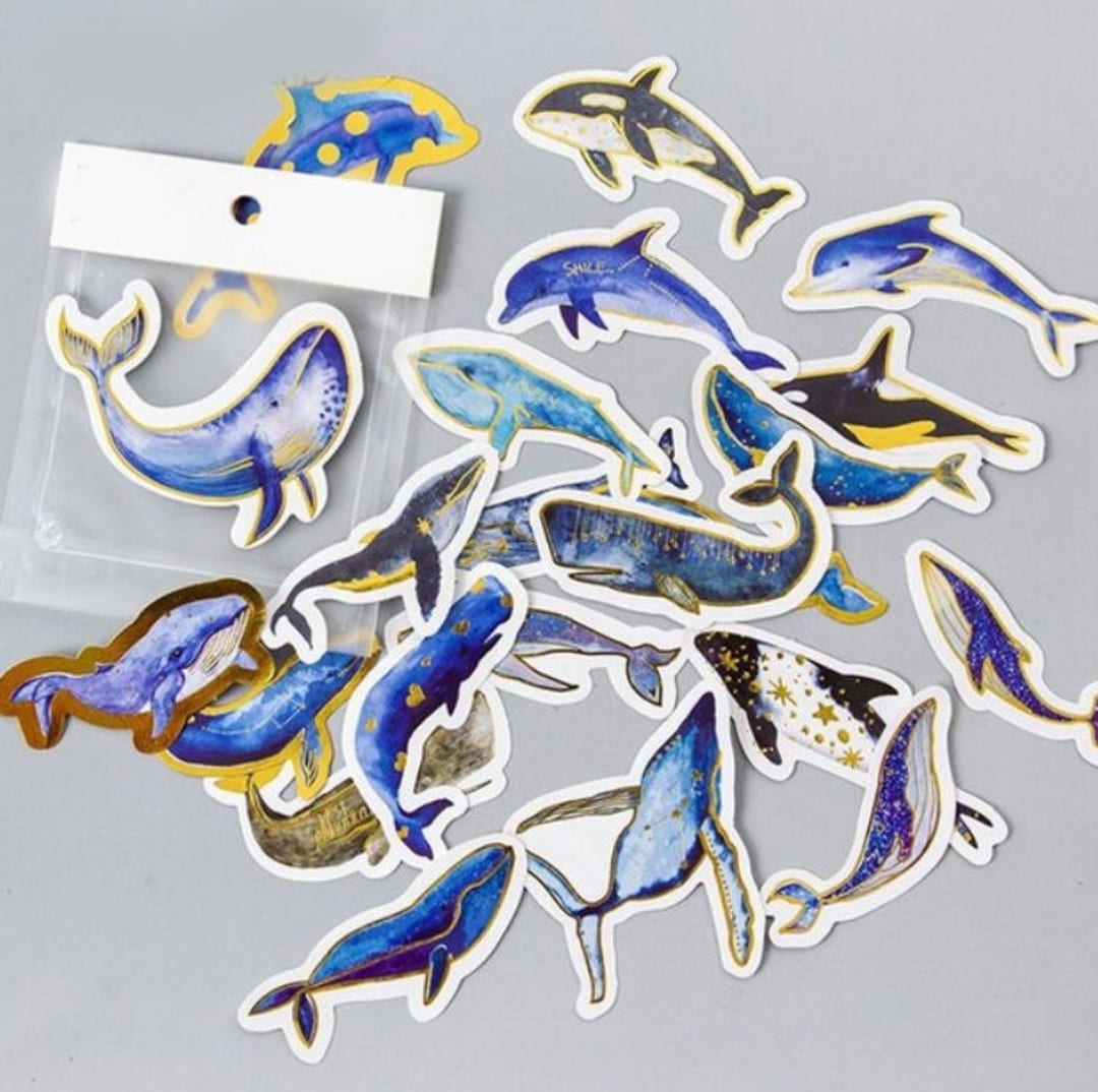 24 Pcs Whales Sticker Marine Whale Gold Foil Sticker Pack - Etsy