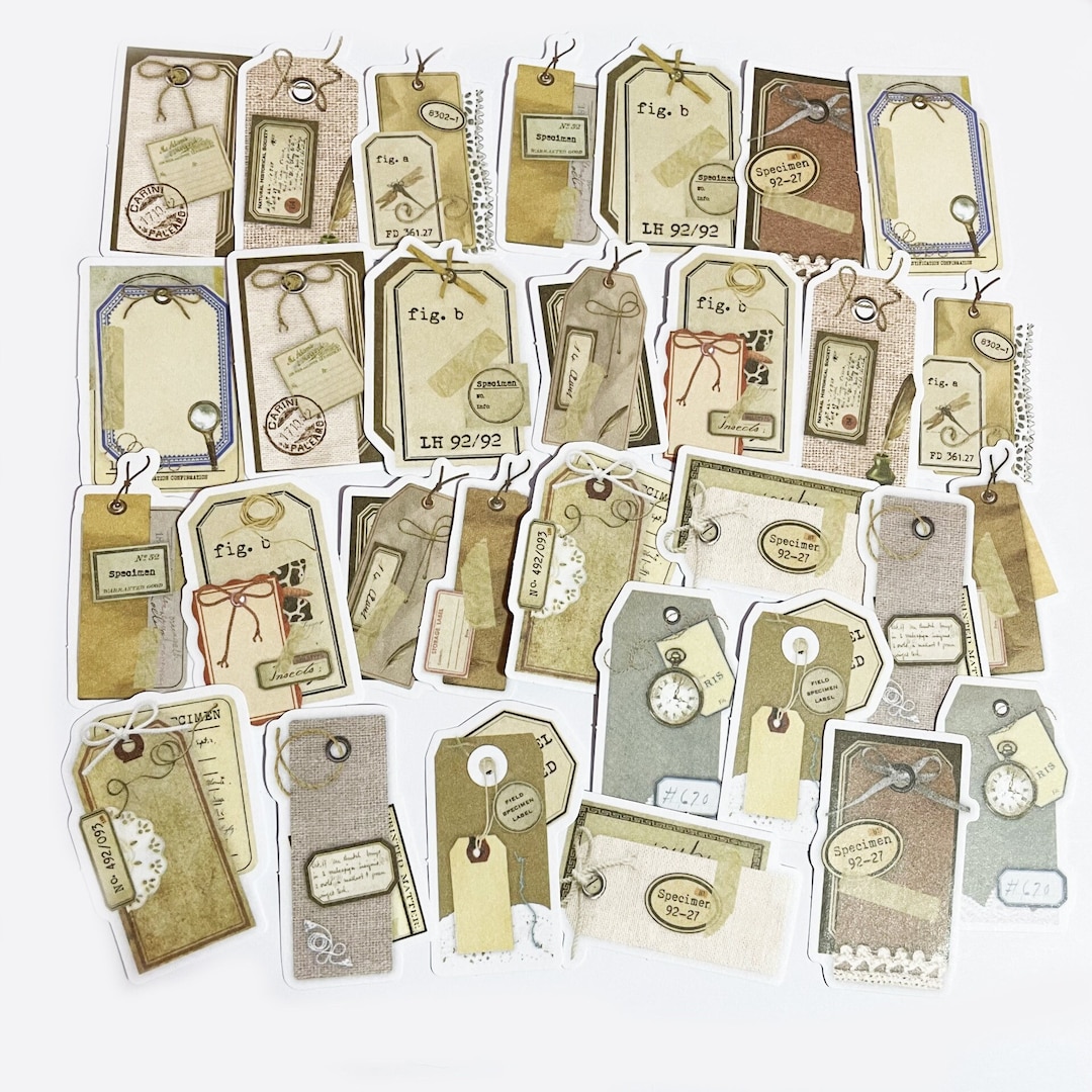 30 Pcs Gift Tag Sticker, Junk Journal Kit, Scrap Book, Journal ...