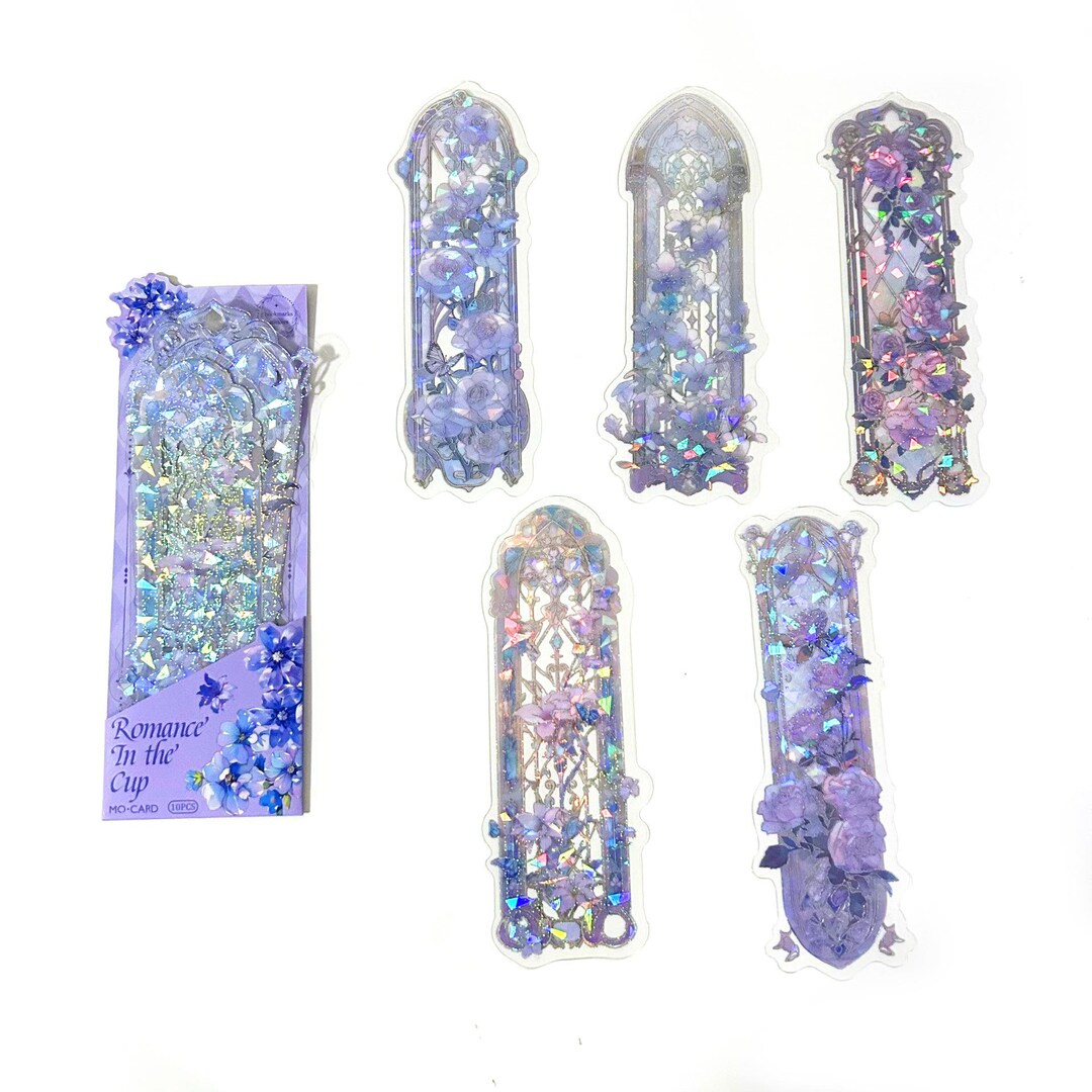 10 Pcs Holographic Sticker and DIY Bookmark, Floral Shiny, Iridescent ...