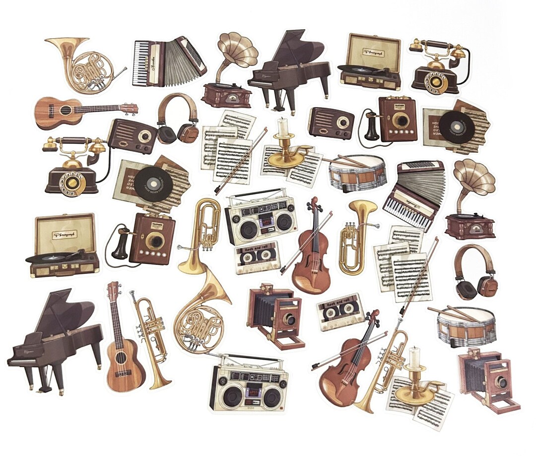 40 Pcs Musical Instruments Clear Sticker, Junk Journal Kit, Journal ...