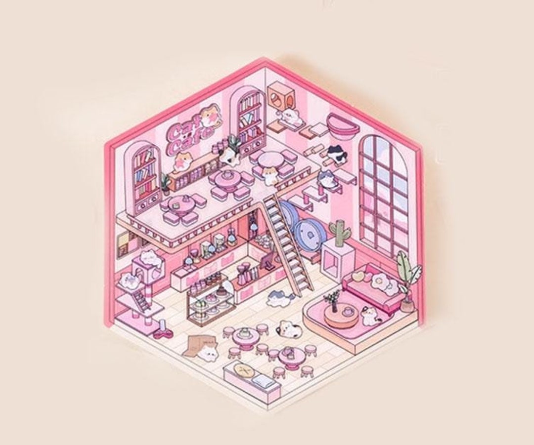 3D DIY Cat Cafe Sticker, Scene Stickers, Journal Kit, Scrapbooking ...