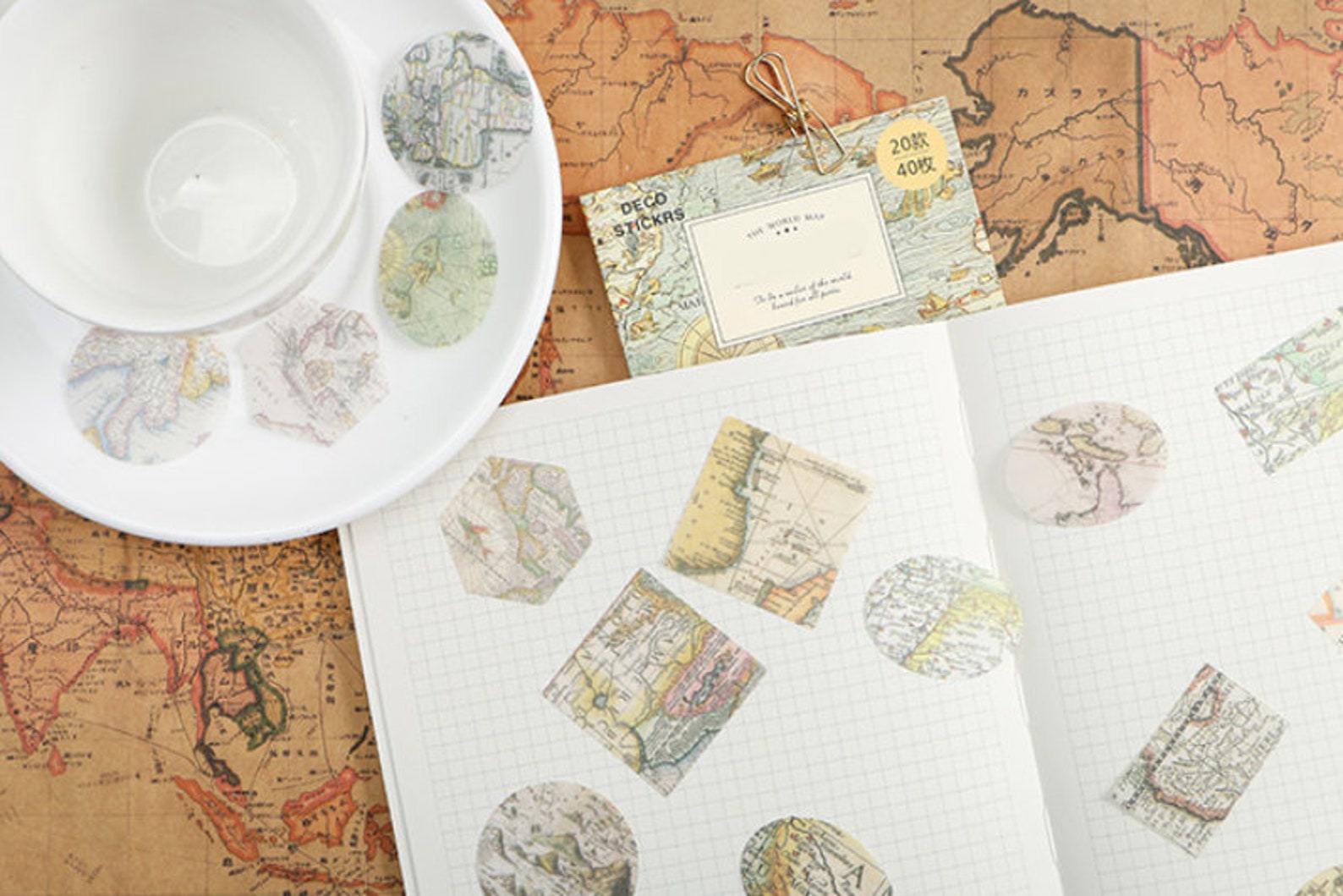 40 Pcs Vintage World Map Washi Sticker Retro Globe Sticker | Etsy