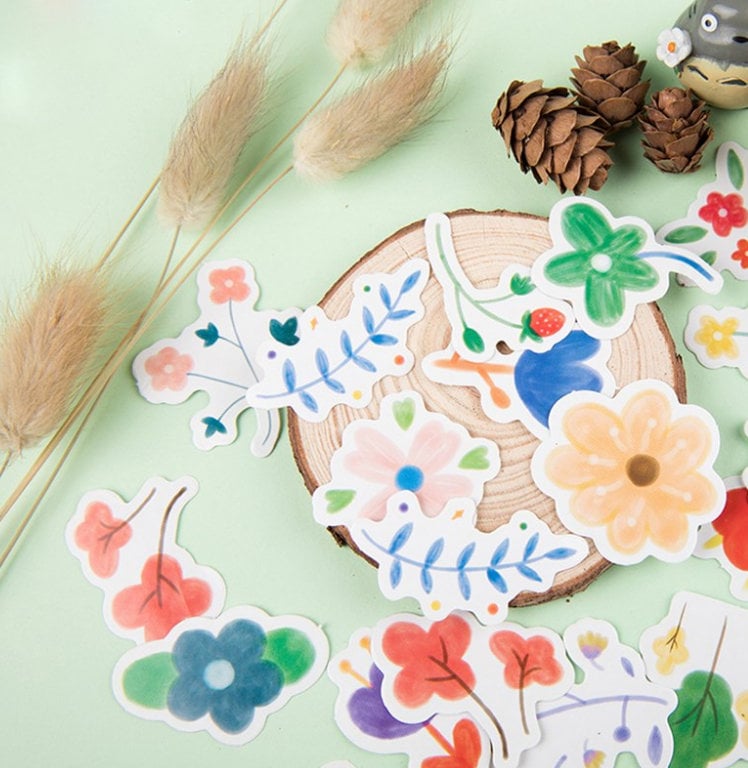 45 Pcs Flower Sticker Flora and Fauna Colorful Scrapbook - Etsy
