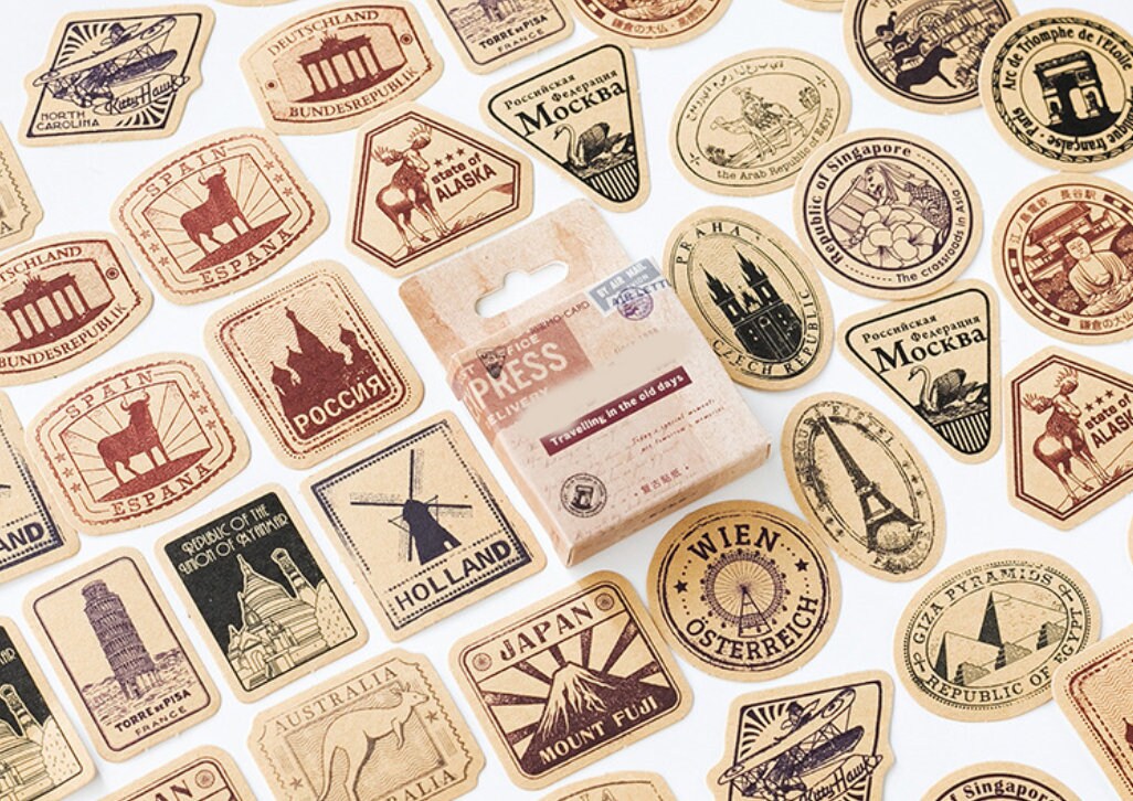 45 Pcs Country Stamp Kraft Sticker Travel Sticker Bullet | Etsy