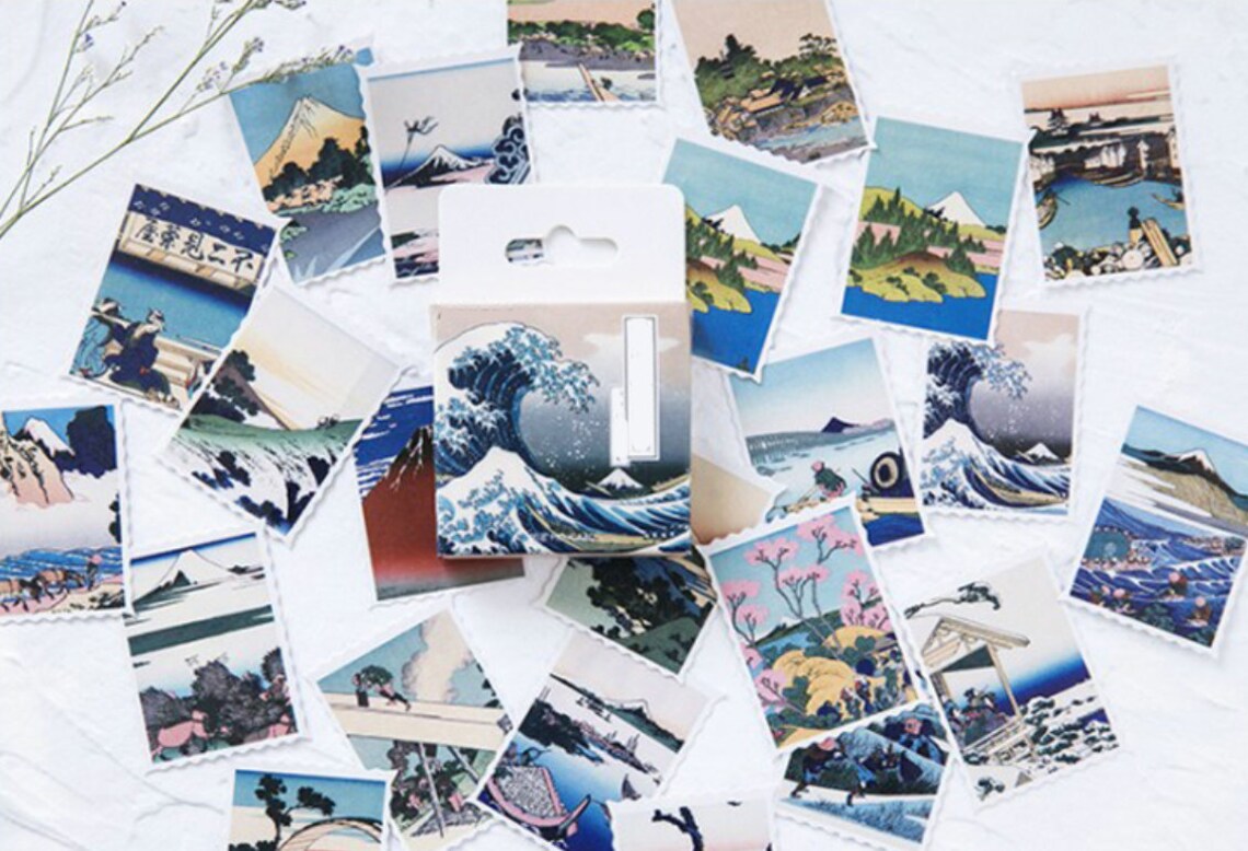 45 Pcs Japanese Stamp Sticker Pack Cherry Blossom Waves - Etsy