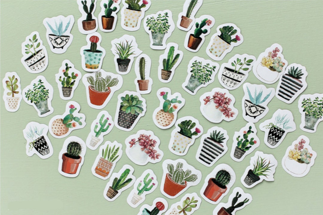 45 Pcs Cactus Sticker, Cacti Sticker Flakes, Potted Plants Stickers ...