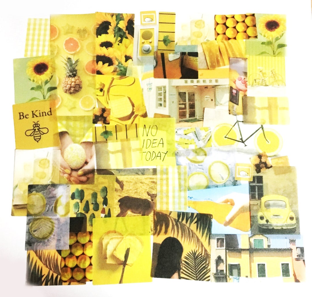 70 Pcs Yellow Aesthetic Large Washi Sticker Pack, Tropical Summer ...