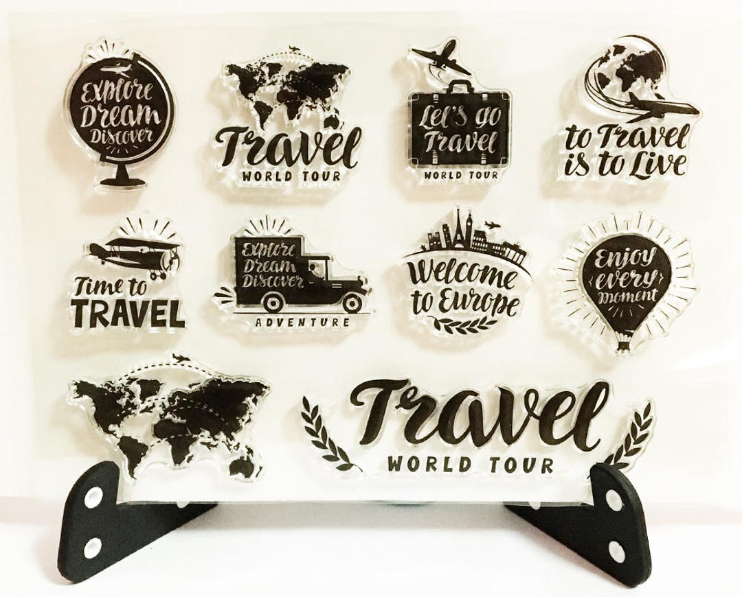 Travel Stamp, Tour Clear Transparent Stamp, Globe Wanderlust Rubber ...