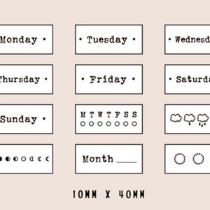 Set of 12 Calendar Stamp, Days of the Week Wooden Stamp, Rubber Stamp ...