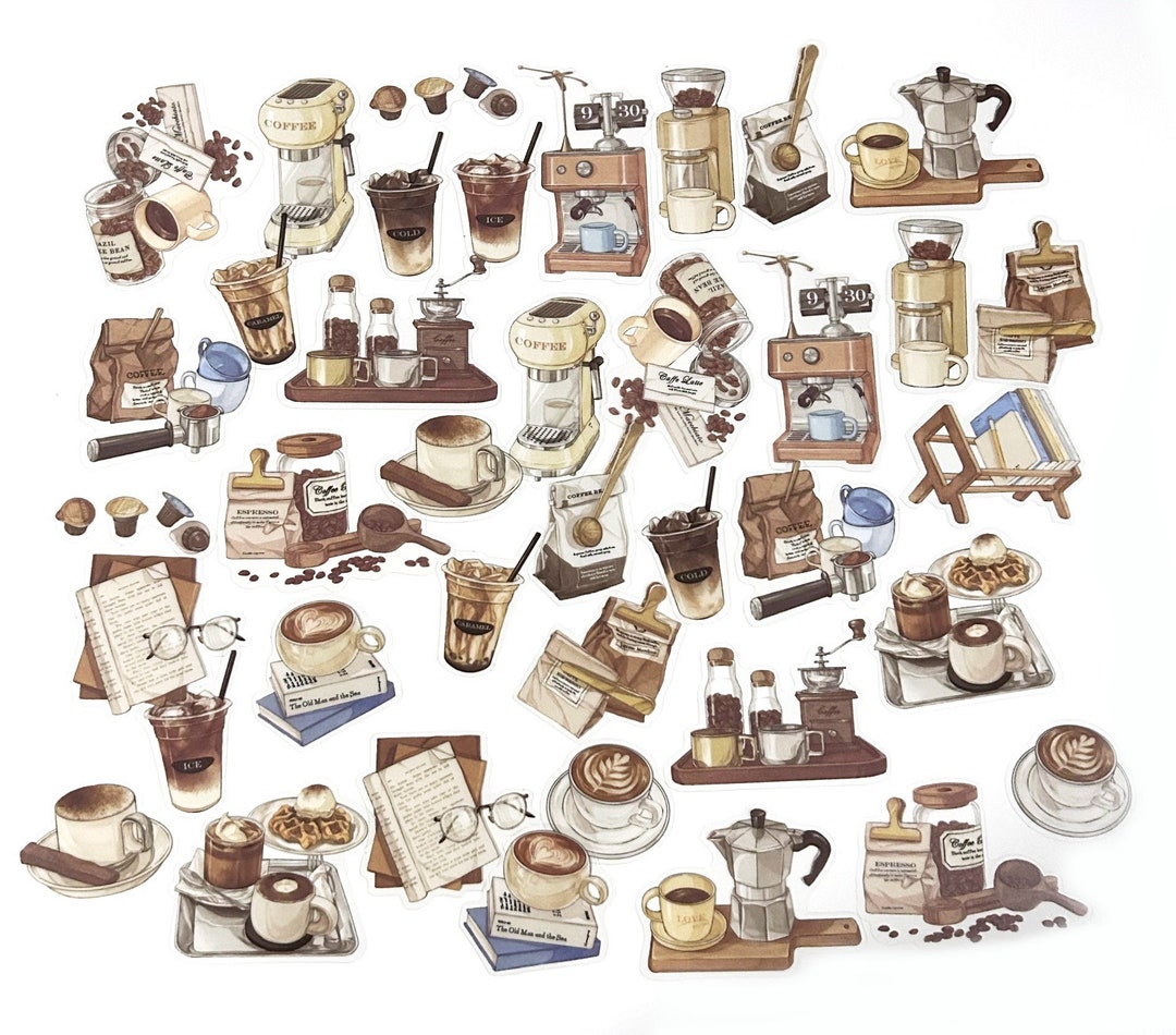40 Pcs Coffee Clear Sticker Pack, Junk Journal Kit, Scrap Booking ...